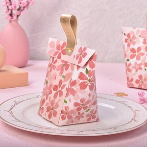 Pink Sakura Flower Boxes Handbag Shape Wedding Party Bride Shower Baby ...