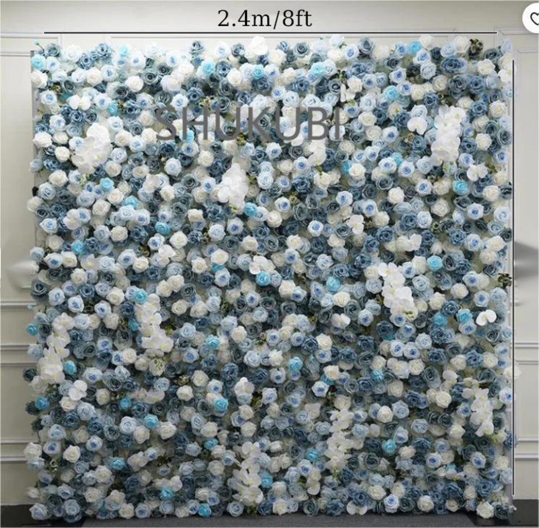 Grey Blue Rose Orchid Mist 3D Floral Wall Roll up Cloth Curtain Flower ...