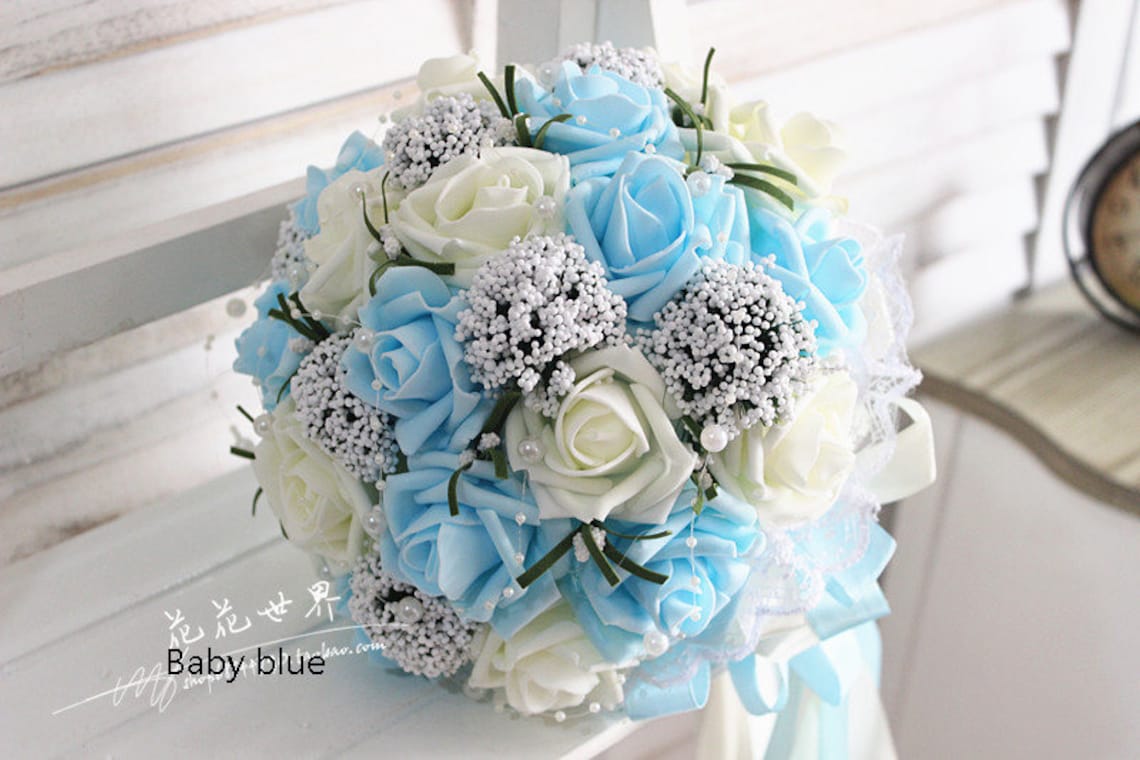 Baby Blue Wedding Bouquet PE Flowers Bridal Bouquet Wedding - Etsy