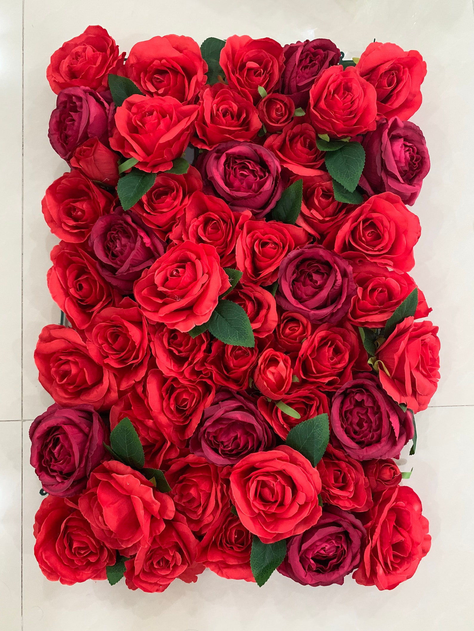 Red Wedding Flower Walls Artificial Rose Peony Green Leaf Background ...
