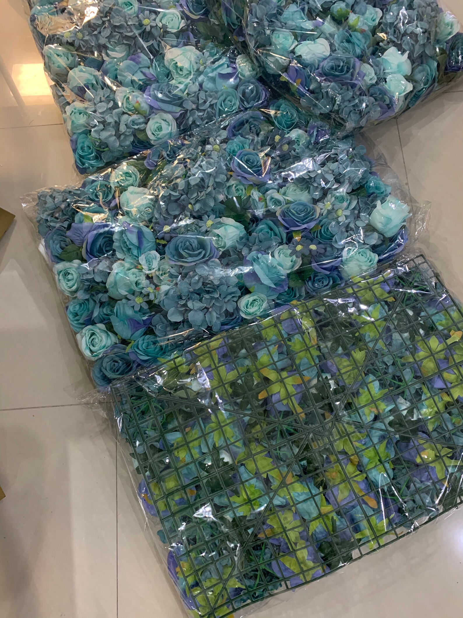 Aqua Blue Tiff Blue Fake Flower Wall for Wedding Photography Backdrop ...