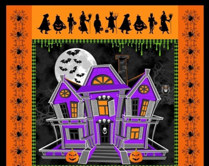 Ghosts and Ghouls Haunted House Panel Halloween Cotton | Etsy