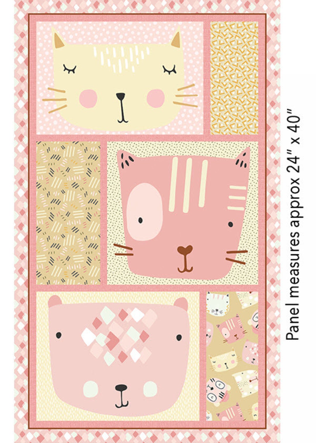 LITTLE FRIENDS - Pink Friends Panel - 24" X 40" Cute Kids Kitty Cat ...