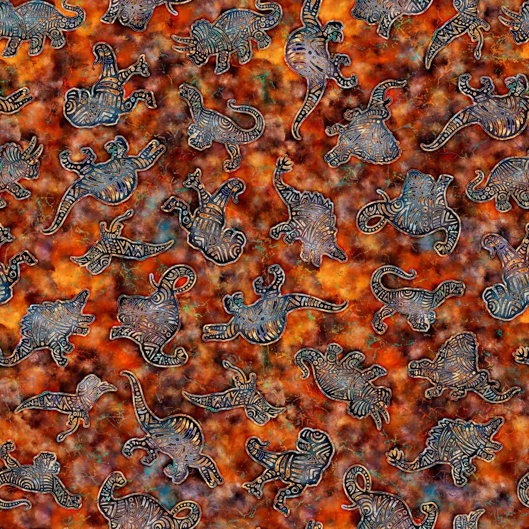 PREHISTORIC - Dino Toss in Rust - Gold Dinosaur Dinosaurs Cotton Quilt ...