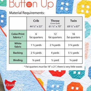 BUTTON UP Quilt Pattern #142 by Cluck Cluck Sew - 3 Sizes - Adorable Fat Quarter Quilt Pattern ...