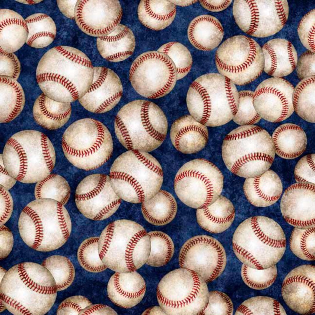 BASES LOADED - Tossed Baseballs in Navy - Blue Baseball Cotton Quilt ...