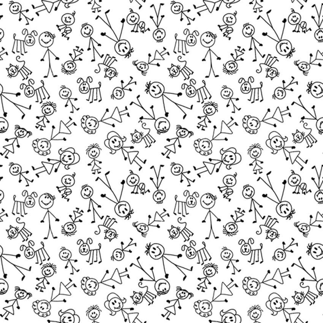HOME - Stick Figures in White - Cotton Quilt Fabric Blender - Debi ...