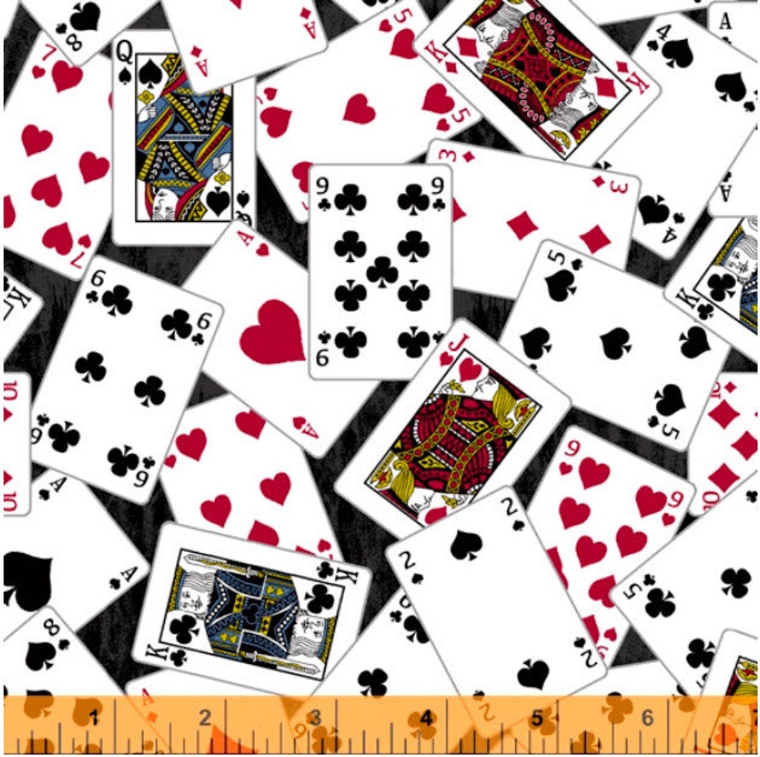 MAN CAVE Playing Cards in Black Red Poker Cotton Quilt Fabric Rosemarie ...