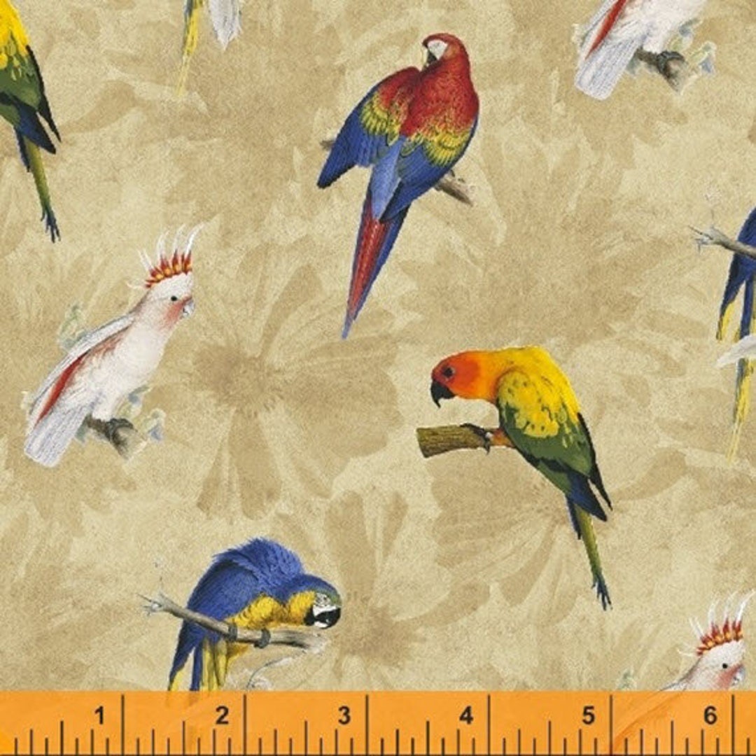56 Remnant RAINFOREST Parrots and Birds in Tan Tropical Bird Cotton ...