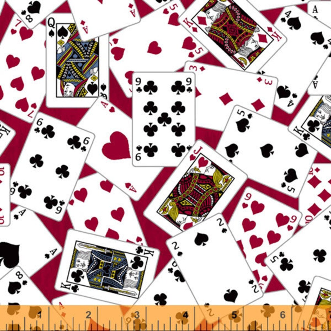 MAN CAVE - Playing Cards in Red - Black Poker Cotton Quilt Fabric ...