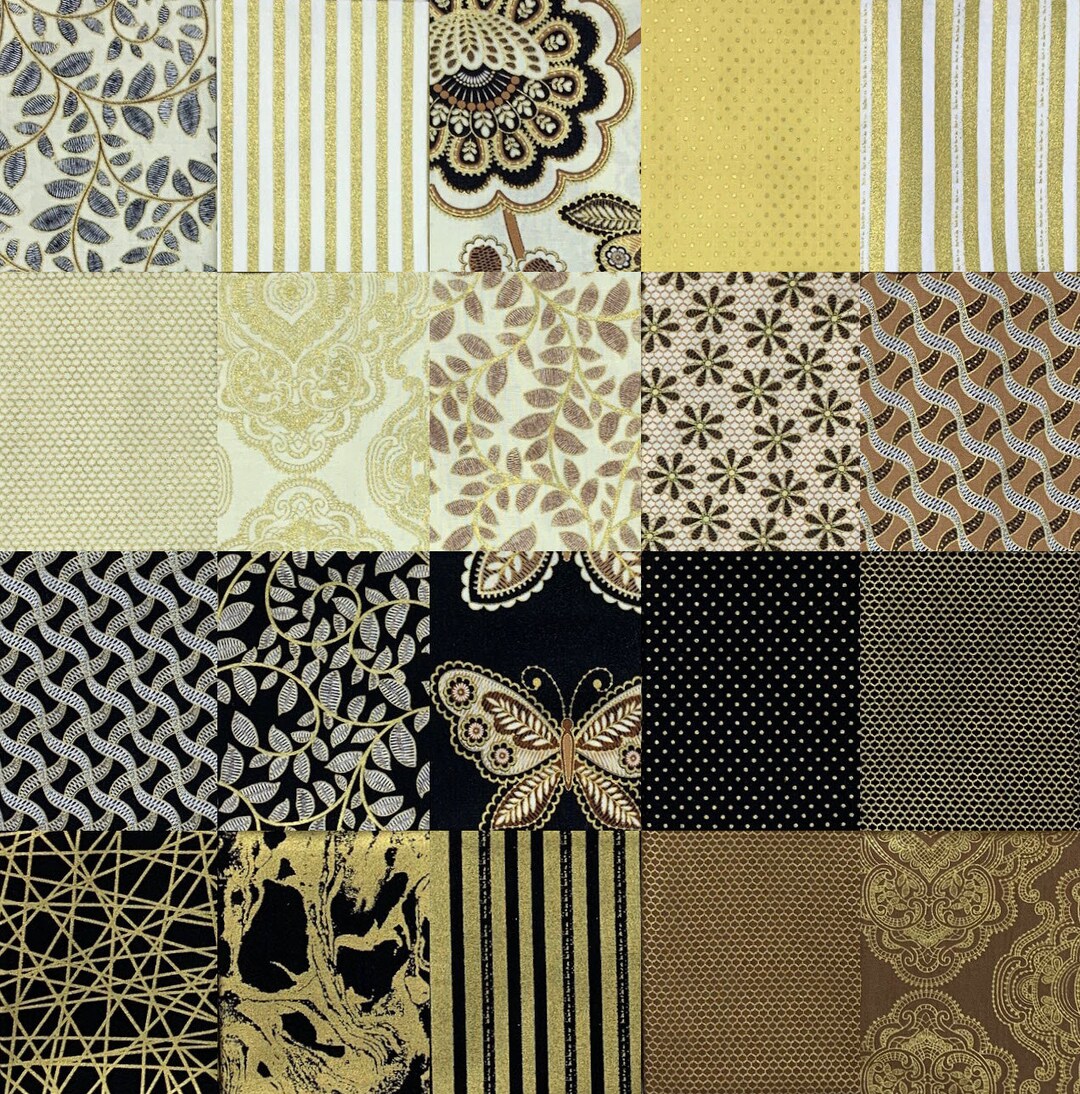 METALLIC LACE Fat Quarter Bundle - 20 Different Prints - Gold Black ...