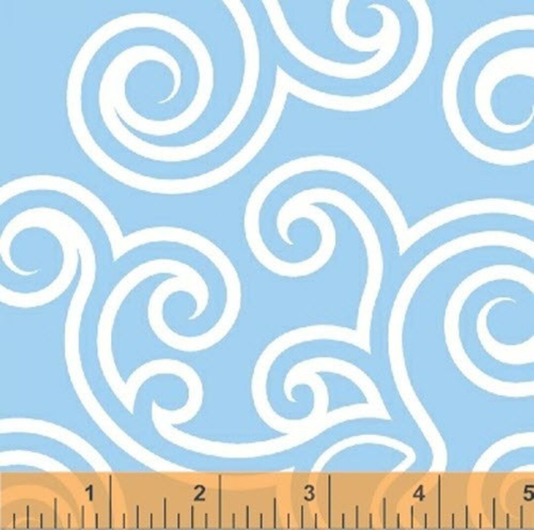 58" REMNANT Delight - Scroll in Blue - Floral Swirl Scroll Cotton Quilt ...