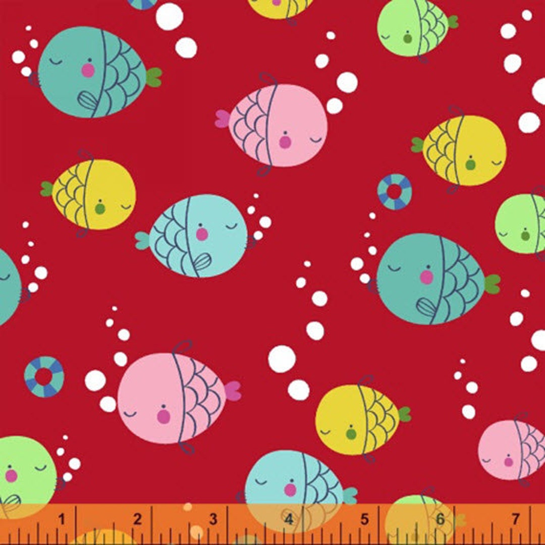 AHOY MATEY! - Fish in Red - Pink Blue Green Cotton Quilt Fabric - by ...