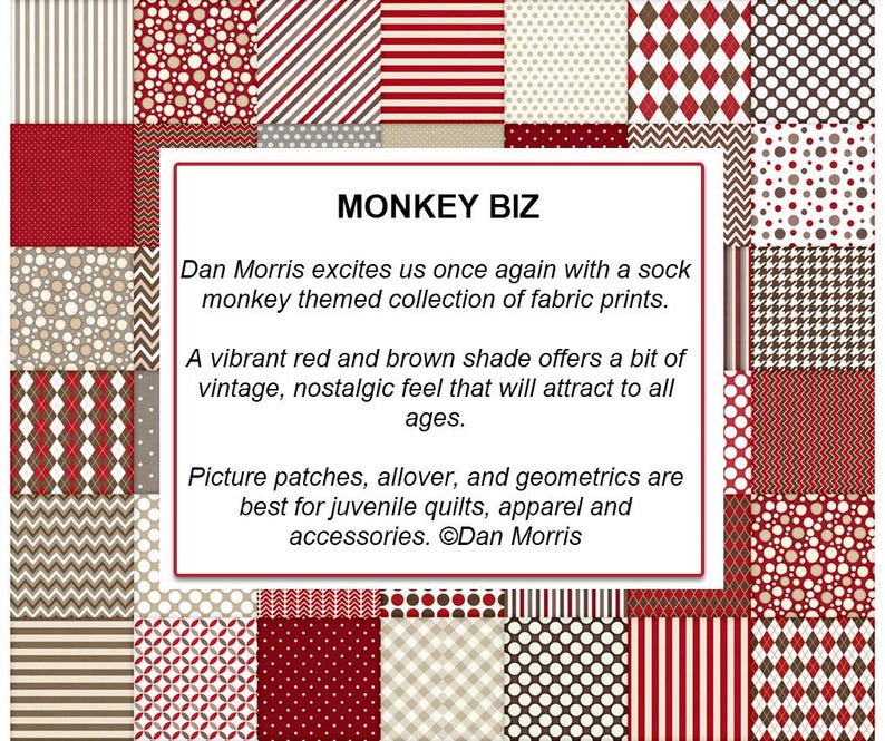 MONKEY BIZ - Sock Monkey Circles in Red - Taupe Tan Gray Cotton Quilt ...