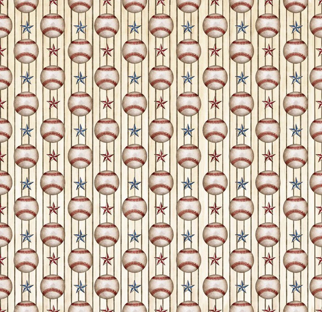AMERICA'S PASTIME - Baseball Stripe in Cream - Red Blue Cotton Quilt ...