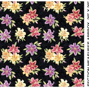 Lilyanne Small Lily Allover In Black Multi Floral Flowers Cotton