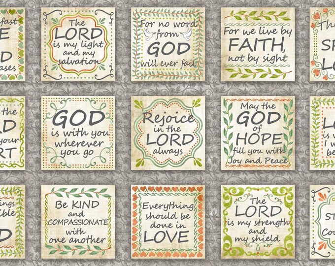 REJOICE - Inspirational Sayings Patches in Gray 18" PANEL - Uplifting ...
