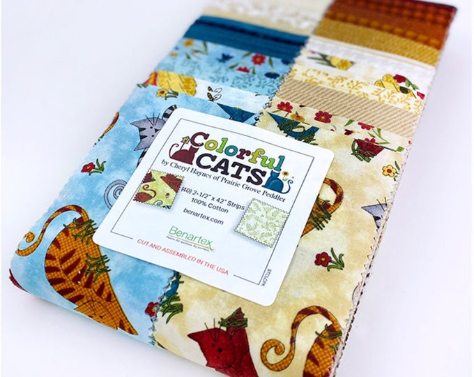 COLORFUL CATS Strip-pies - (40) 2 1/2" X 42" Strips - Cotton Quilt Fabric Jelly Roll - Cheryl ...