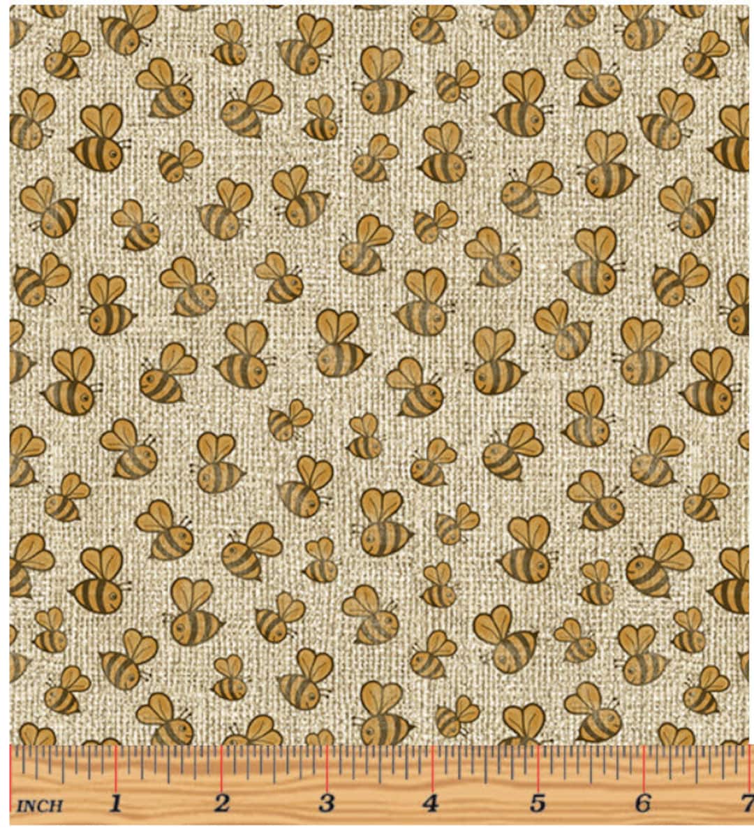 GARDEN HAPPY - Honey Bee in Natural - Yellow Tan Bumble Bees Cotton ...
