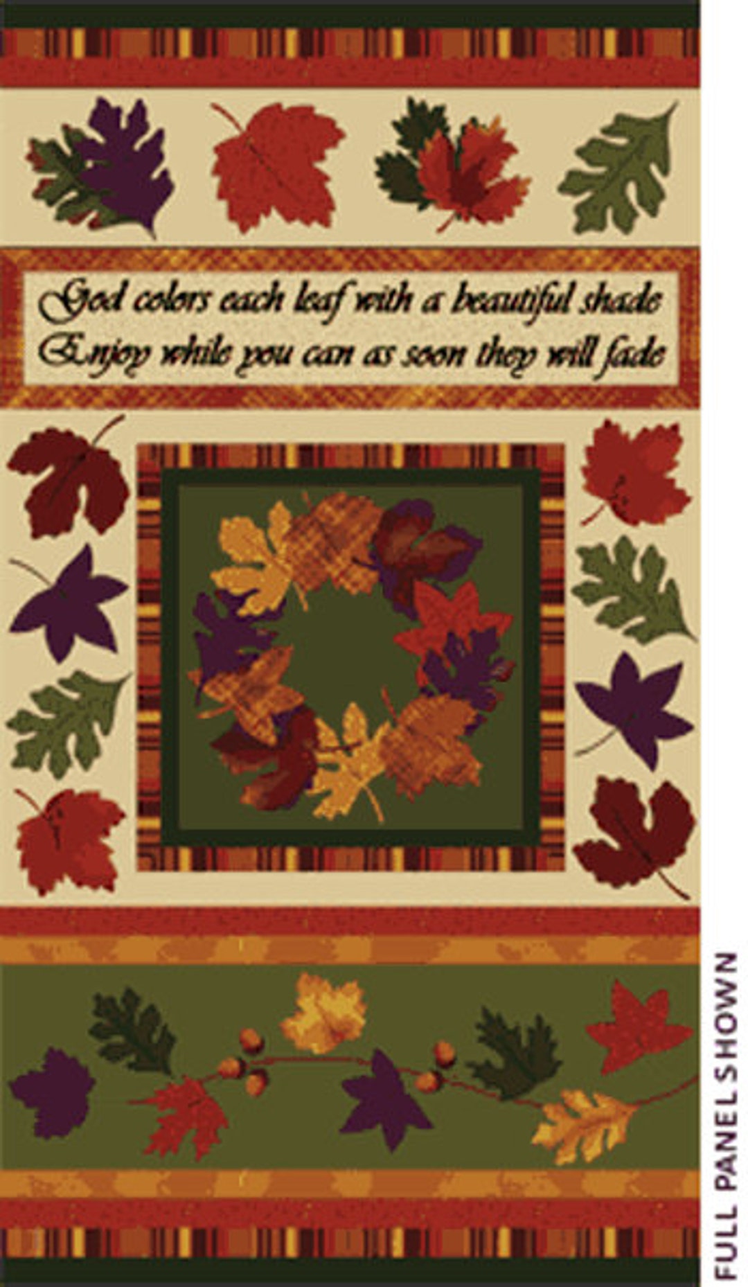 RUSTLING LEAVES Panel in Sage Multi - Green Orange Gold Leaf Cotton ...