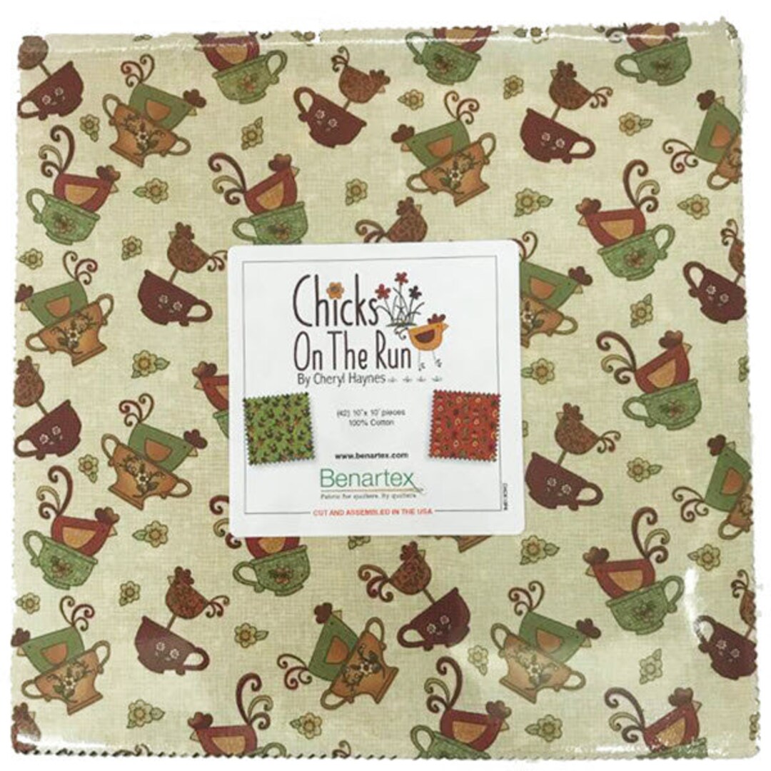 CHICKS on the RUN Layer Cake - (42) 10" X 10" Squares - Cotton Quilt ...