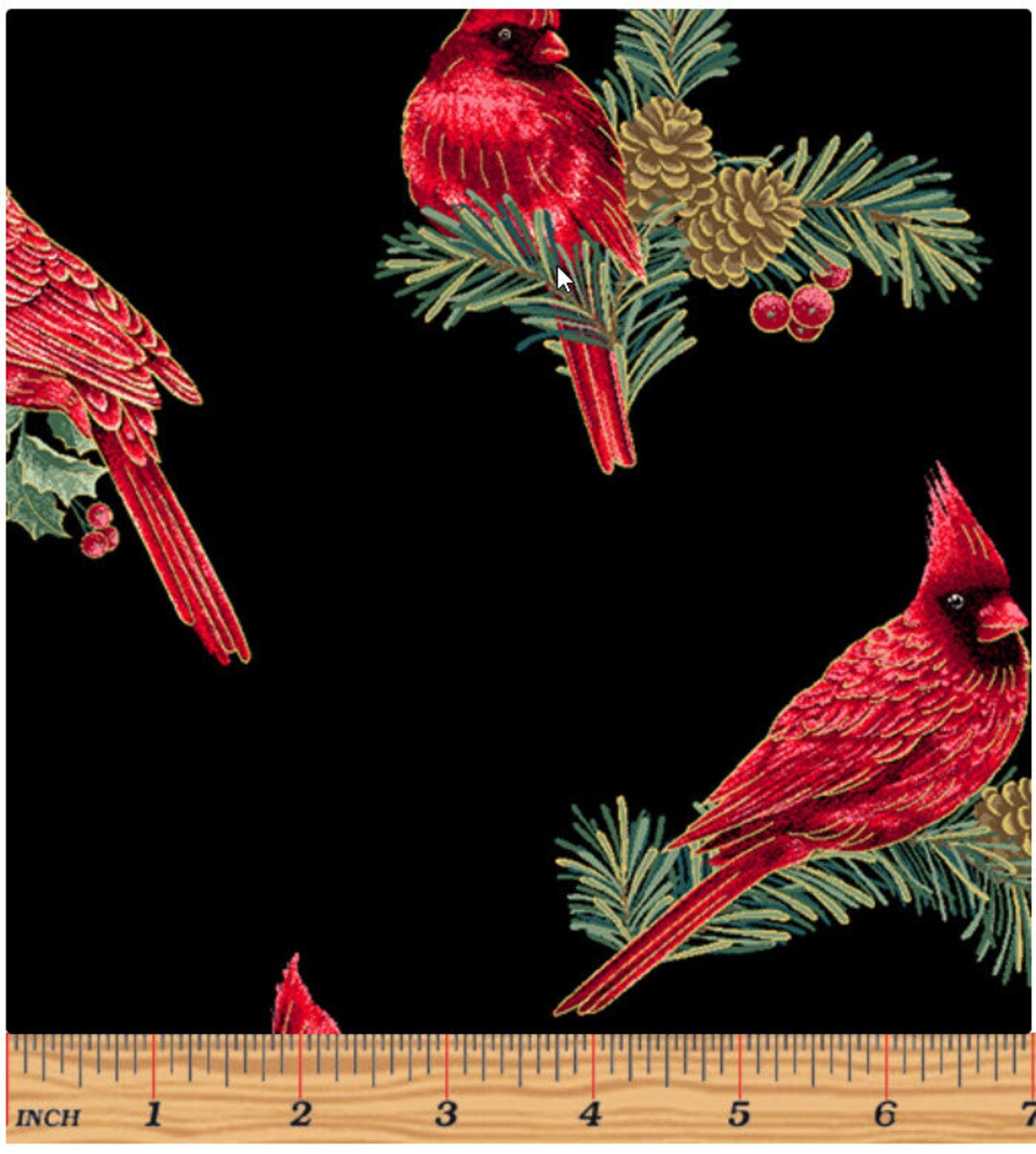 WINTER ELEGANCE Winter Cardinals in Black Cotton Quilt Fabric W ...