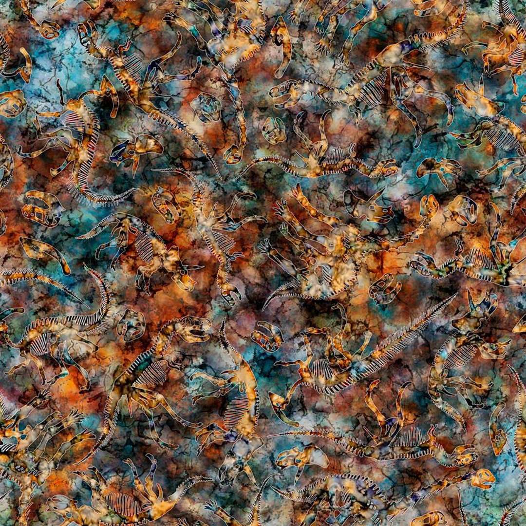 PREHISTORIC - Dino Skeletons in Rust - Dinosaur Dinosaurs Cotton Quilt ...