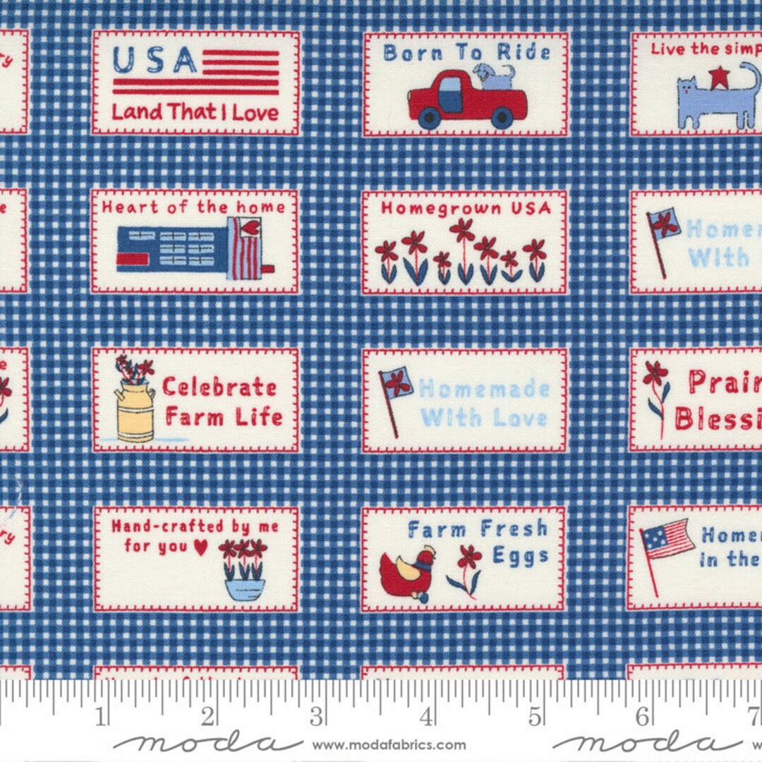 PRAIRIE DAYS - Prairie Tags in Dusk Blue - Red USA Farm Heartland ...