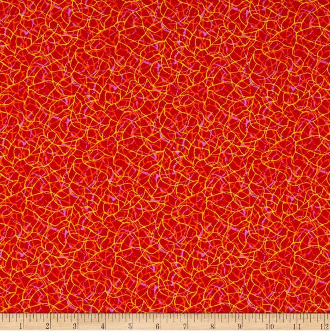 ADELINE - Squiggly Lines in Red - Yellow Purple Cotton Quilt Fabric ...