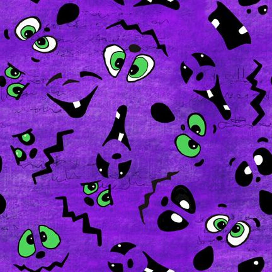 SPOOKTACULAR - Face Toss in Purple - Green Black Eyes Cotton Quilt ...