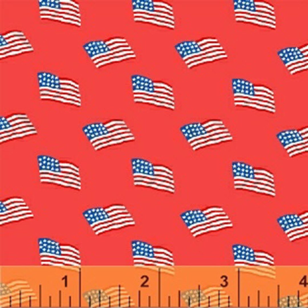 44" REMNANT Storybook Americana - American Flags in Red - Cotton USA ...