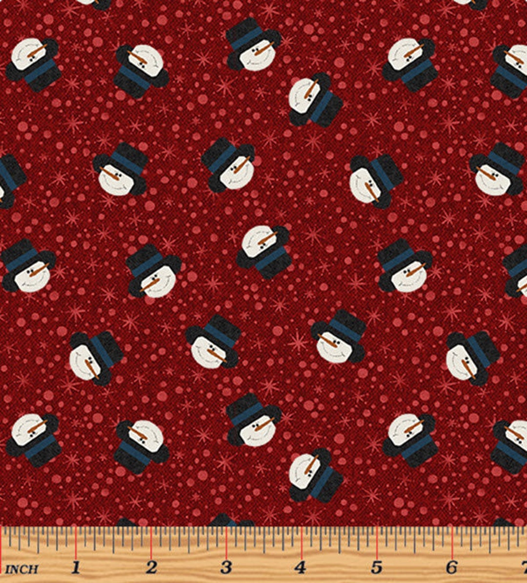 VERY WOOLY WINTER - Snowman Allover in Red - Black White Cotton Snowmen ...