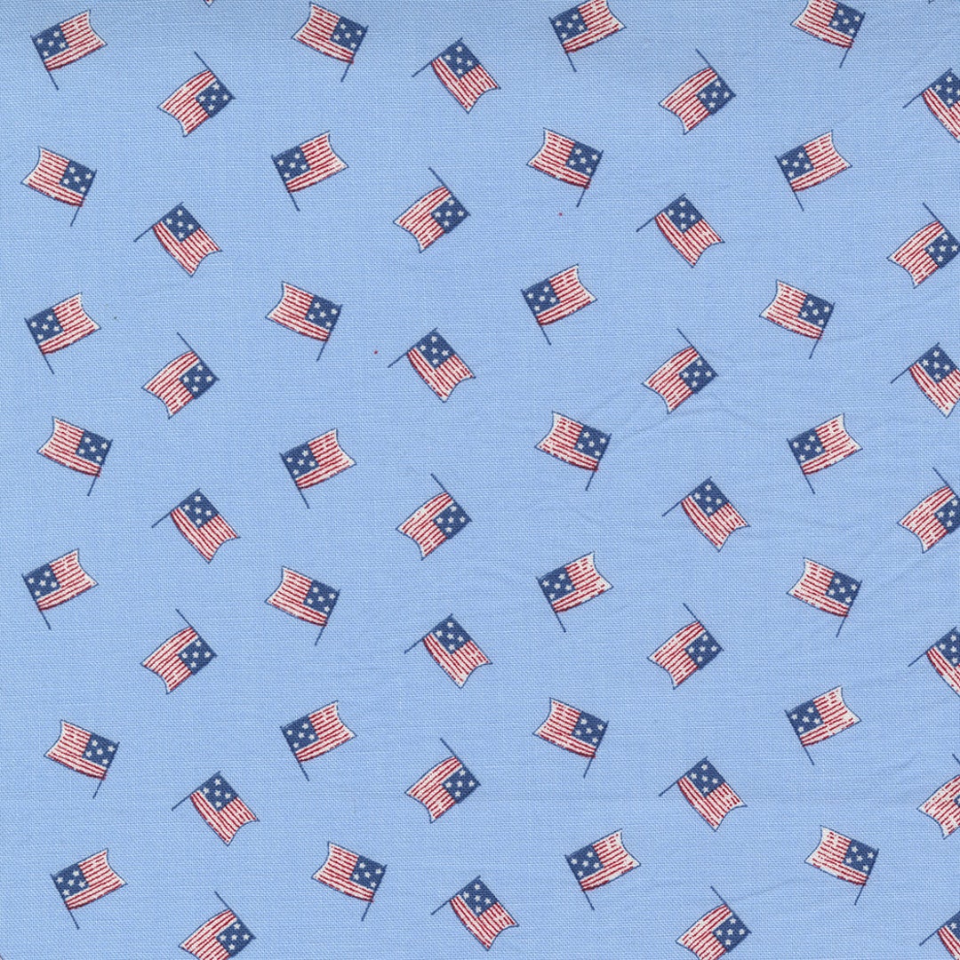PRAIRIE DAYS - Flag Days in Sky Blue - Red USA Flags Americana Cotton ...