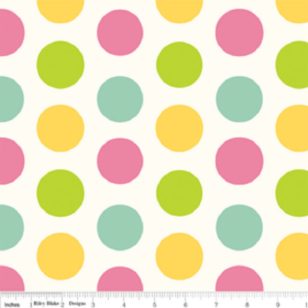 11" REMNANT Multi Dots - Large Dots in Multi Colors on Cream - Pink ...