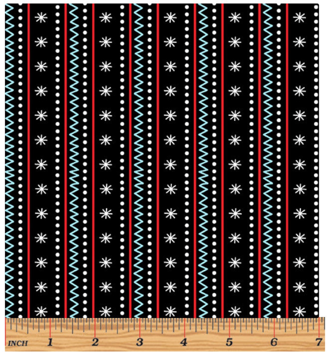 Snow Place Like Home - Arctic Stripe in Black - Red Blue Stripes Cotton ...