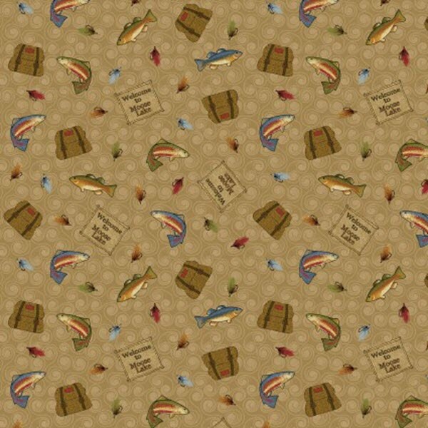 MOOSE LAKE - Fishing Toss in Mocha - Brown Tan Fish Cotton Quilt Fabric ...