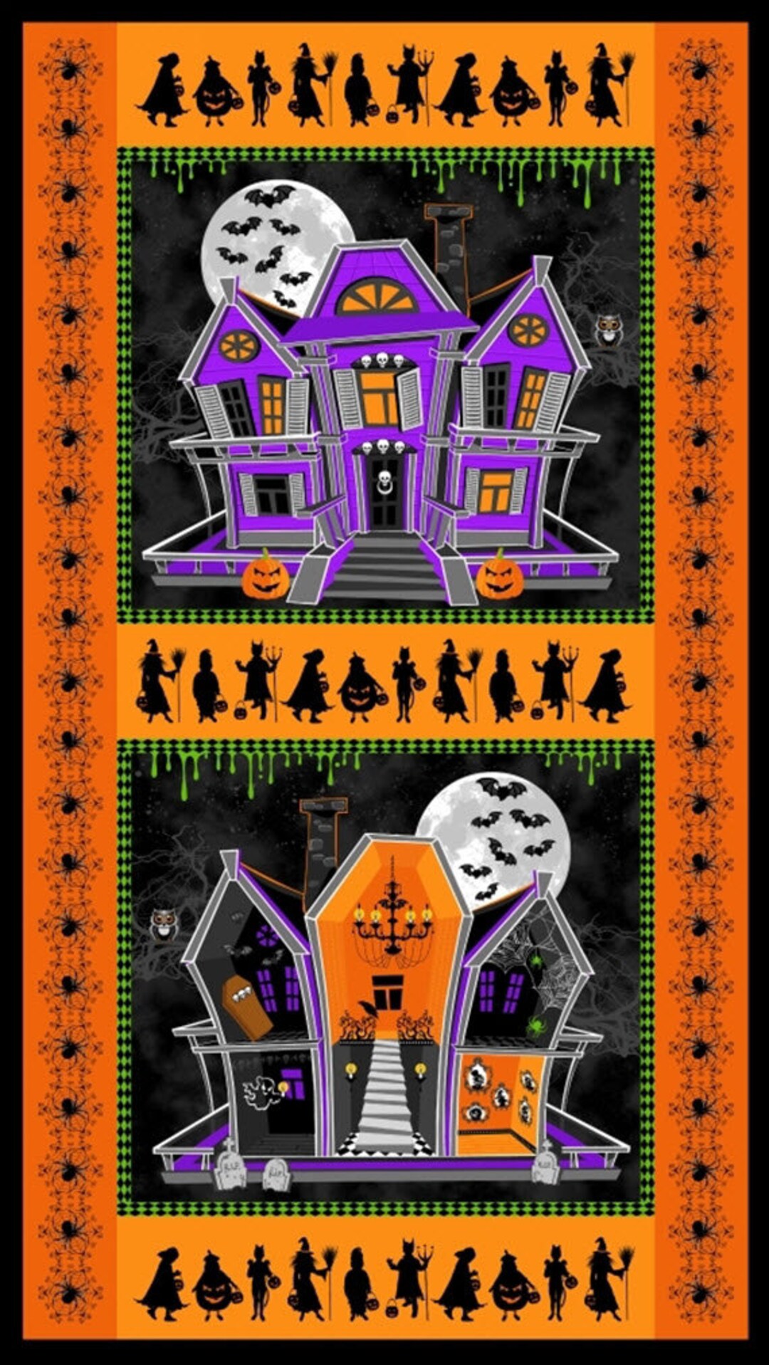 Ghosts and Ghouls - Haunted House Panel - Halloween Cotton Quilt Fabric ...