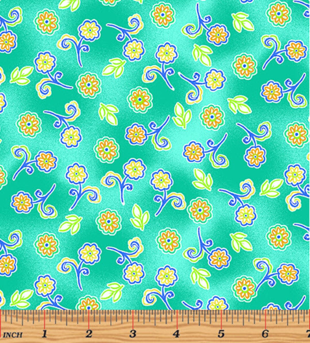 BLUE HORIZON - Flower Buds in Jade - Green Blue Floral Cotton Quilt ...