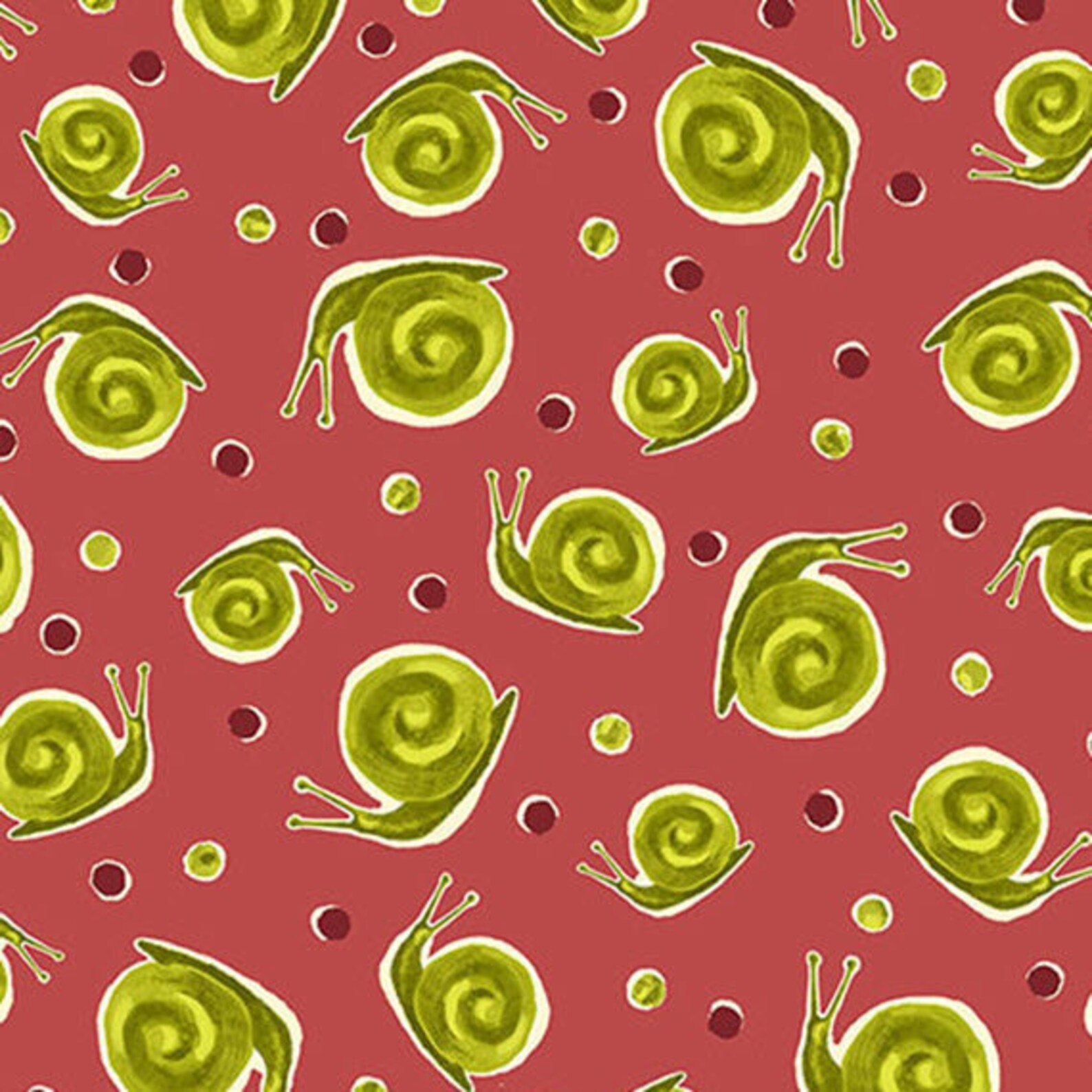 ZOLA Snails in Dark Coral Green Snail Cotton Quilt Fabric | Etsy
