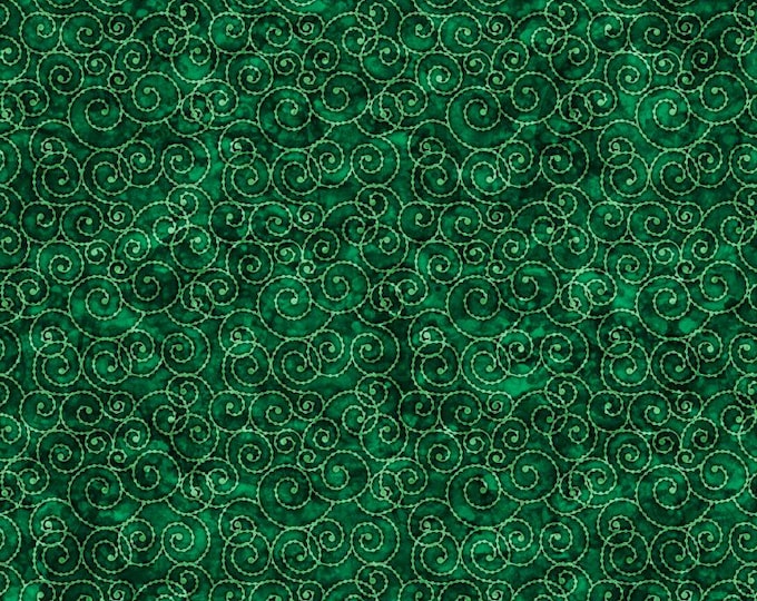 Christmas Party Animals - Scroll in Evergreen - Green Cotton Quilt ...