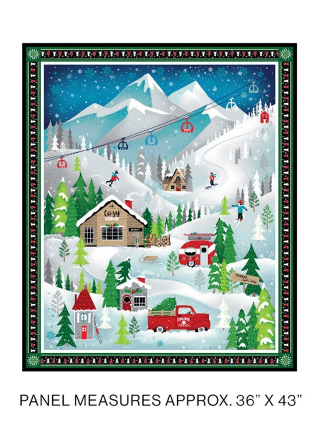 KEEPING COZY - 36" Panel in Multi - Winter Mountain Ski Scene - Cotton ...