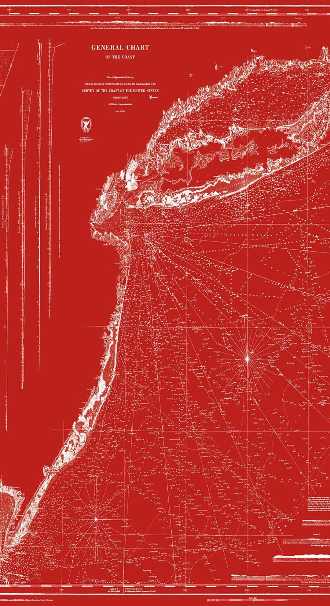 NAUTICAL - Chart 24" PANEL in Red - White Cotton Quilt Fabric - Caskata ...