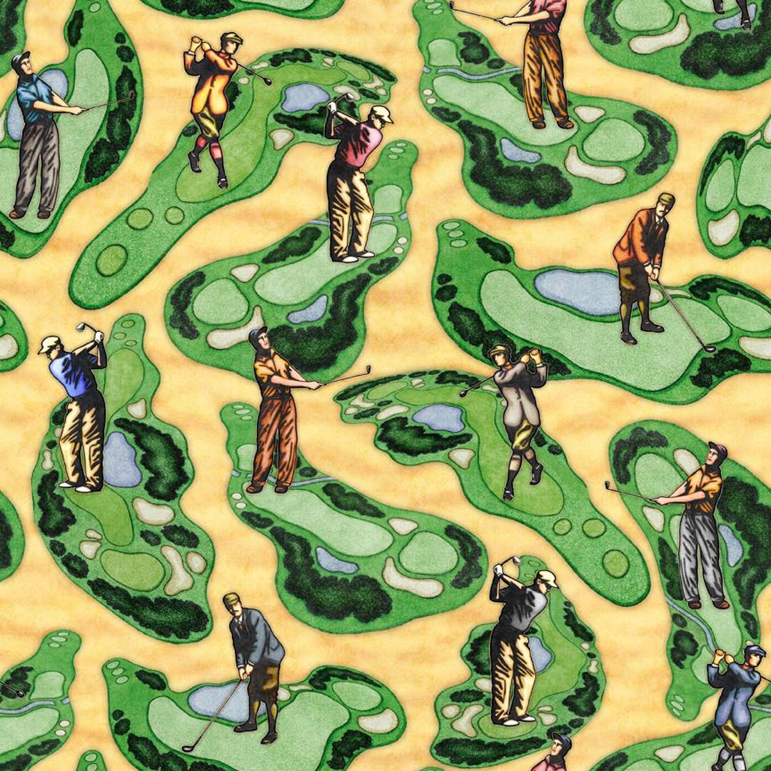 CHIP SHOT - Golf Course Scenic in Yellow - Cotton Quilt Fabric - Dan ...