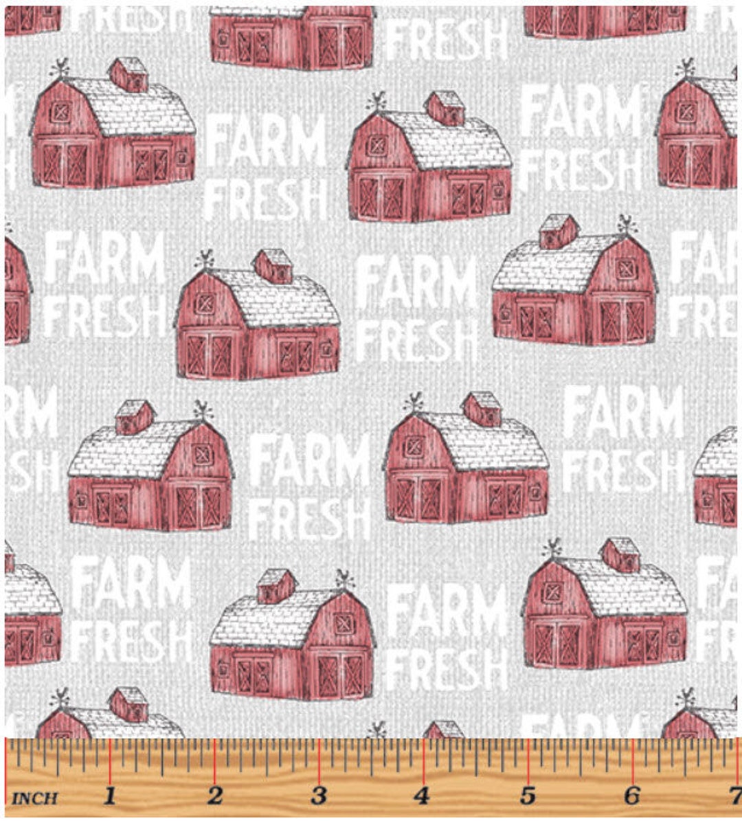 FARM FRESH - Farm Barns in Light Grey - Gray Red Barn Cotton Quilt ...