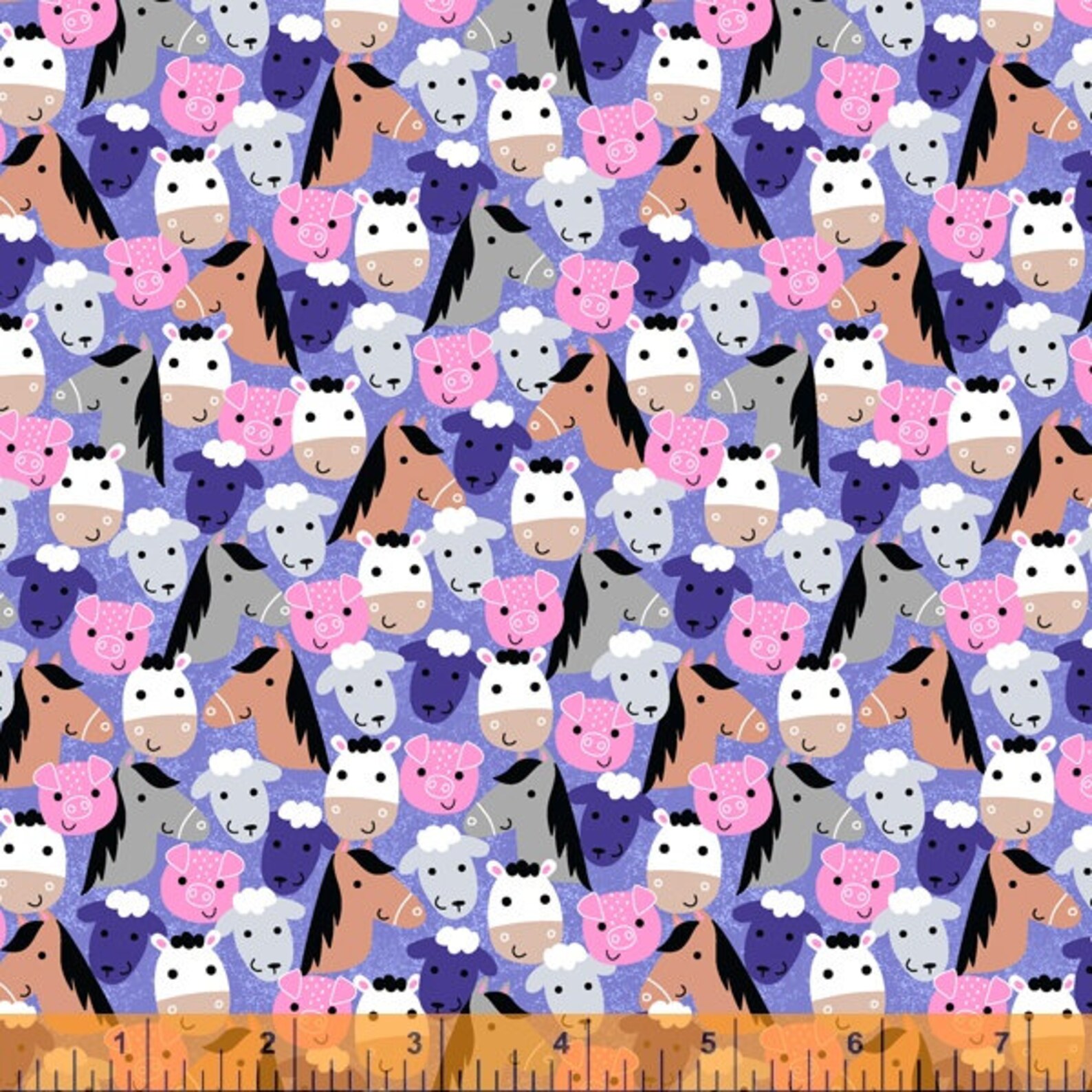 FARM FRIENDS - Farm Faces in Blue - Barn Animals Cotton Quilt Fabric ...