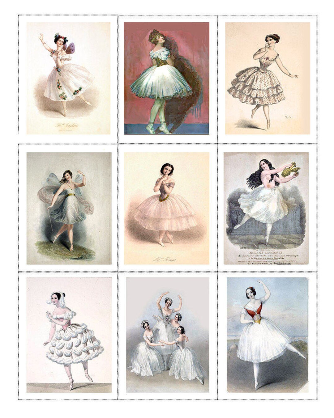 Fabric Panel/fabric Block/ Vintage Dancers Ballet / ATC/ Set of 9 ...