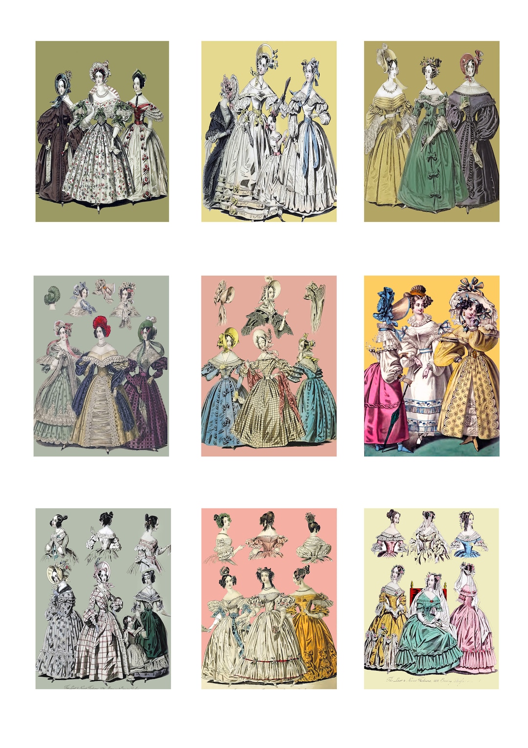 Fabric Panels X9; Victorian Fashion , Vintage Fashion. Quilting/ Crafts ...