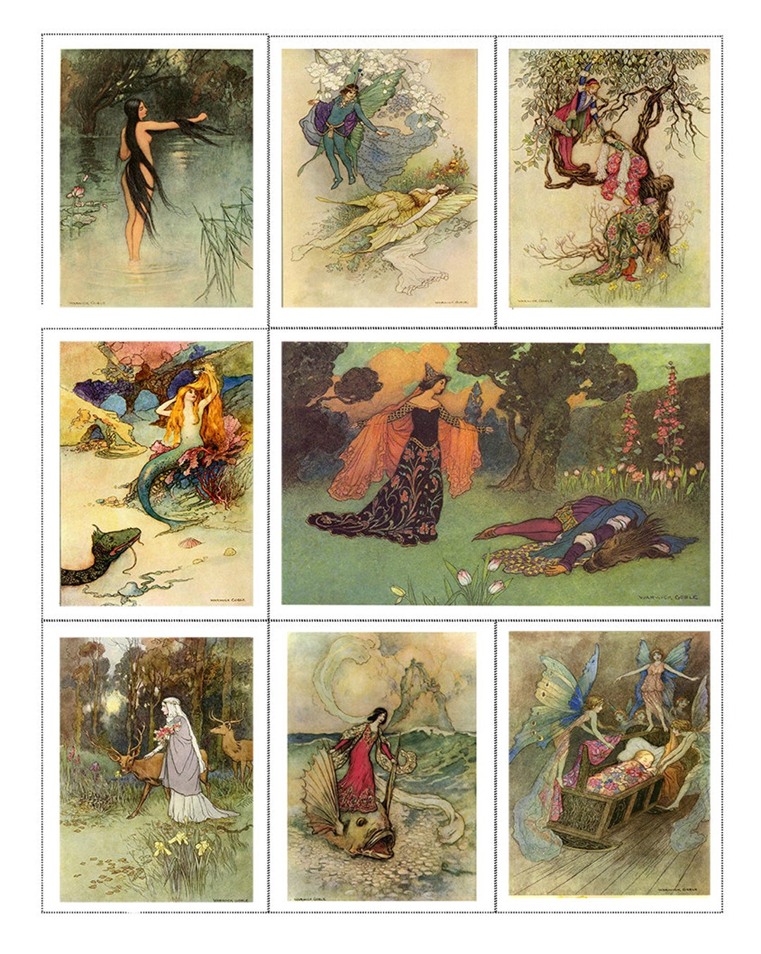 Fabric Panel/warrick Goble Fairy Tales / Set of 8 Panels /altered Art ...