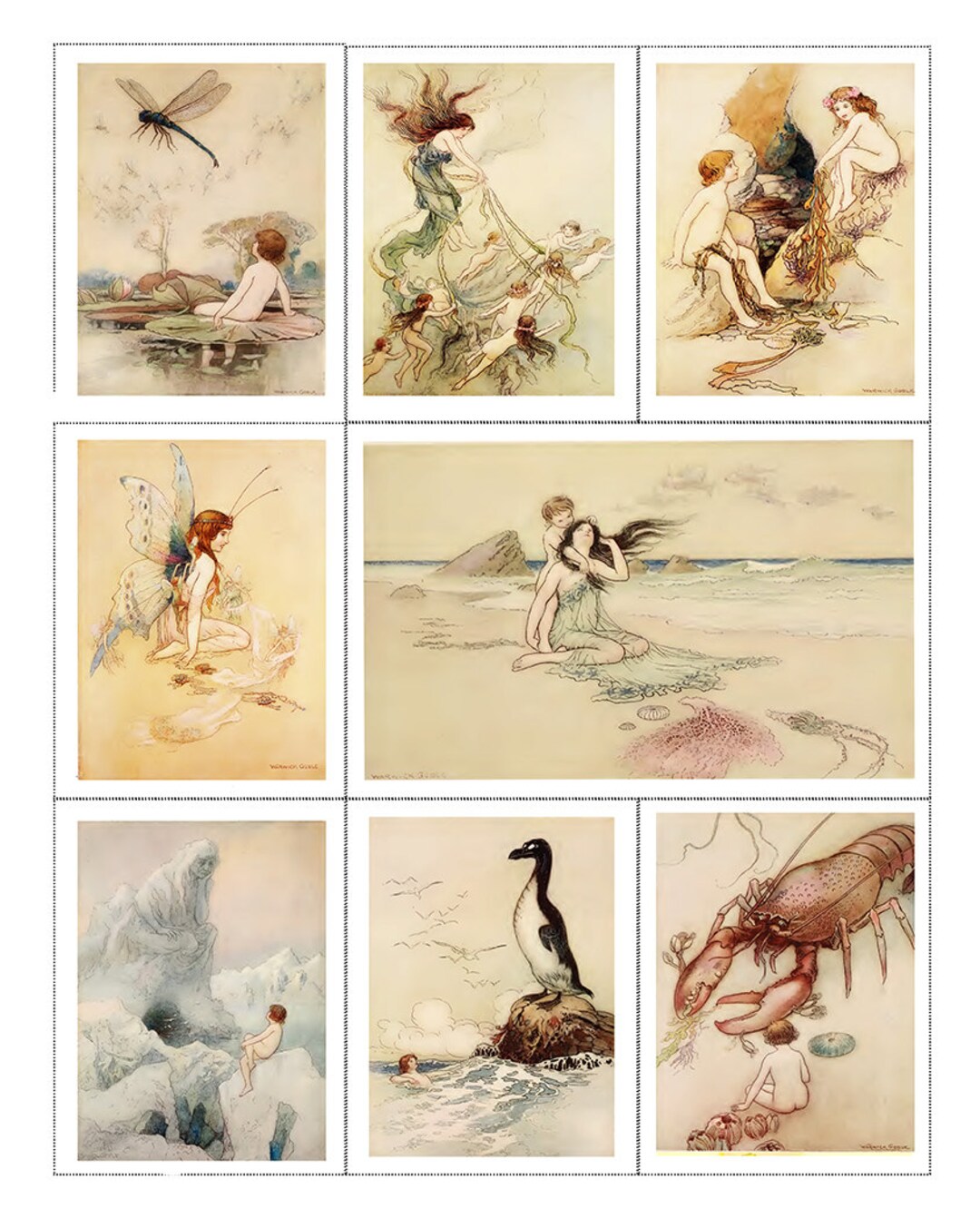 Fabric Panel/warrick Goble 2 Fairy Tales / Set of 8 Panels /altered Art ...