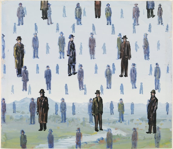 Fabric Panel Rene Magritte Raining Men Bowler Hat Fabric Face - Etsy